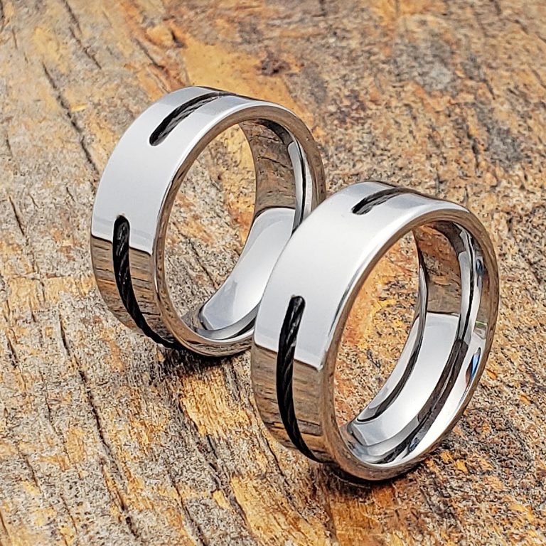 Corvus Men's Cable Inlay Rings - Black Polished - Forever Metals