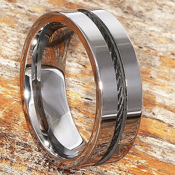 Corvus Mens Black Cable Polished Inlay Rings - Forever Metals