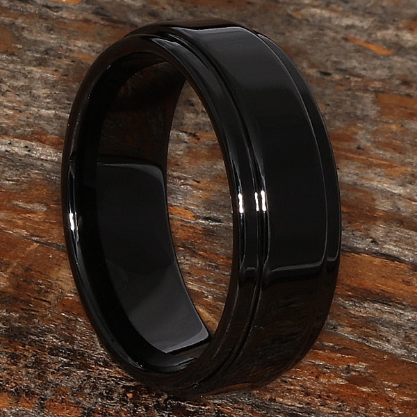 Plato Black Ceramic Rings - Step Edges - Forever Metals