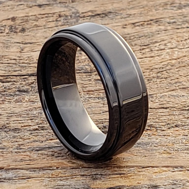 Plato Black Ceramic Rings - Step Edges - Forever Metals