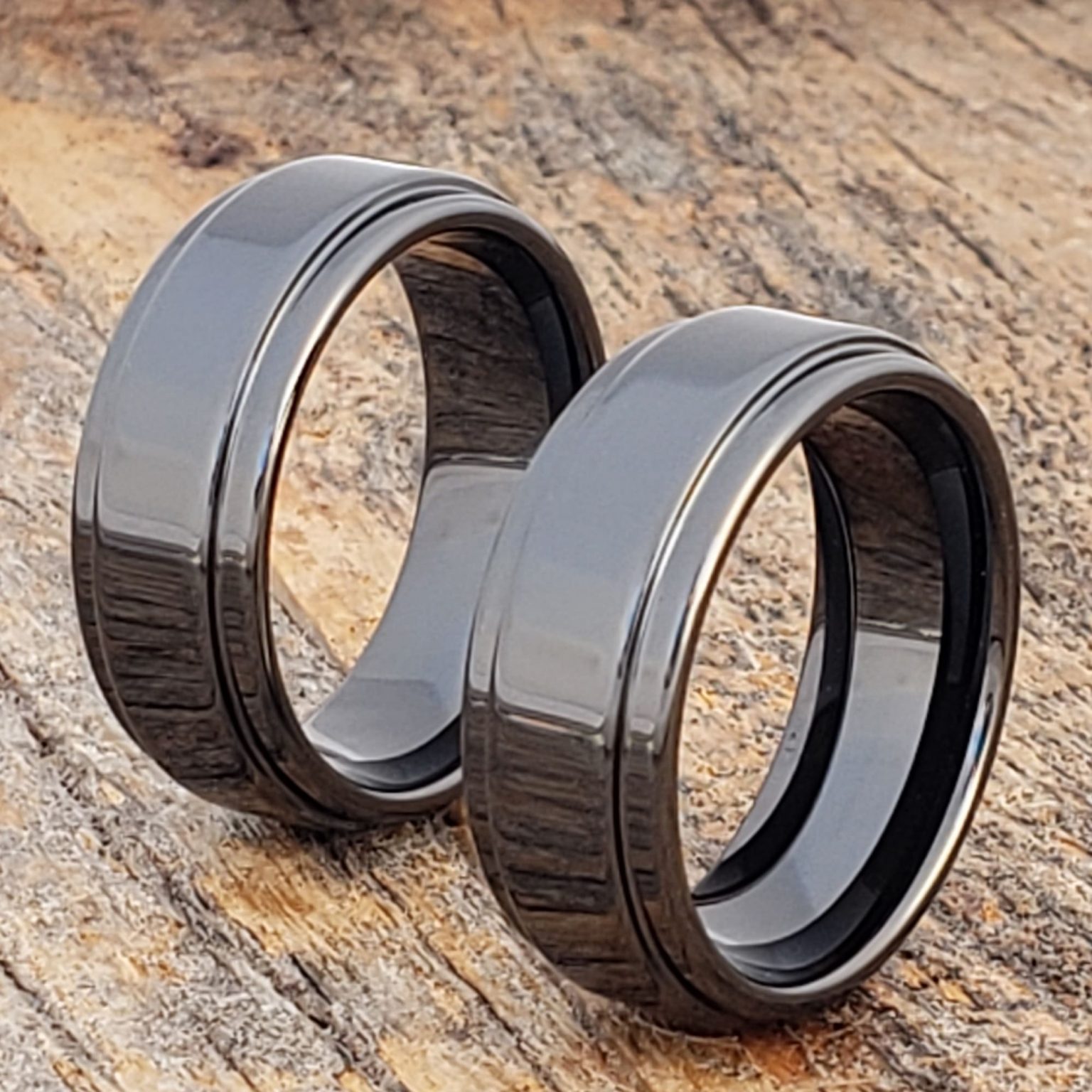 Plato Black Ceramic Rings - Step Edges - Forever Metals