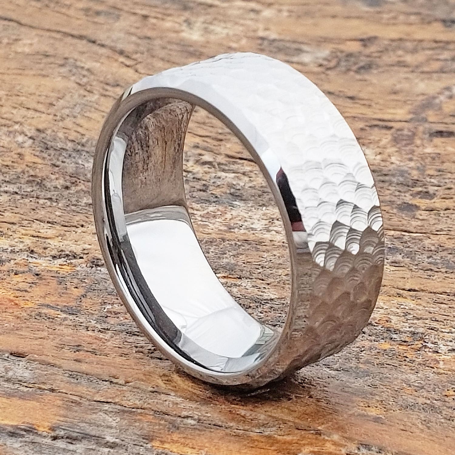 Hammered Rings - Bright Silver | Beveled - Forever Metals