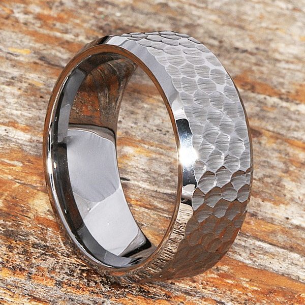 Silver Beveled Hammered Rings - Forever Metals