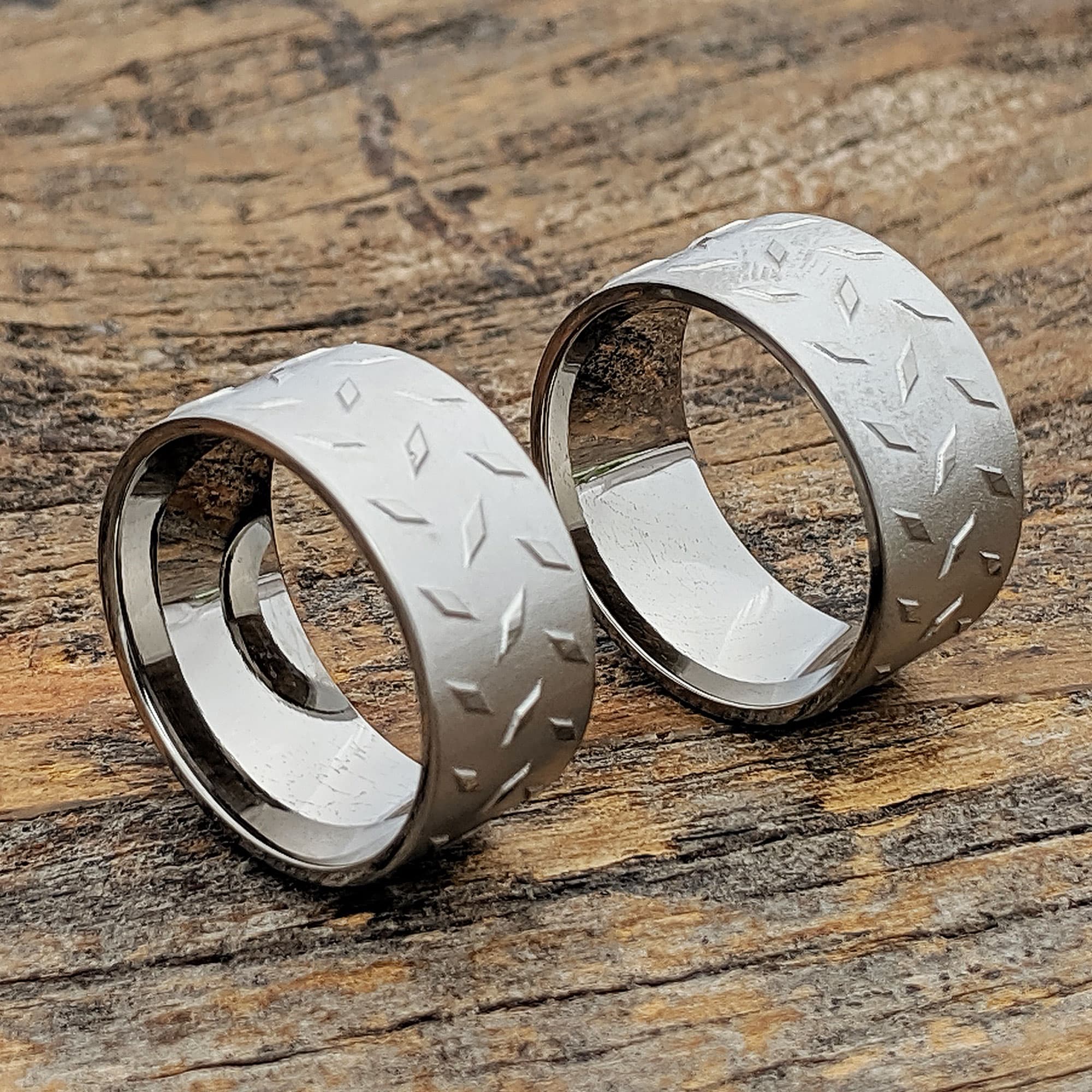 Diamond Plate Carved Titanium Rings - Forever Metals