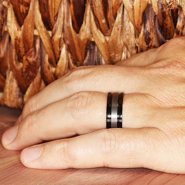 Serpico Black Tungsten Rings - Dual Grooved - Forever Metals