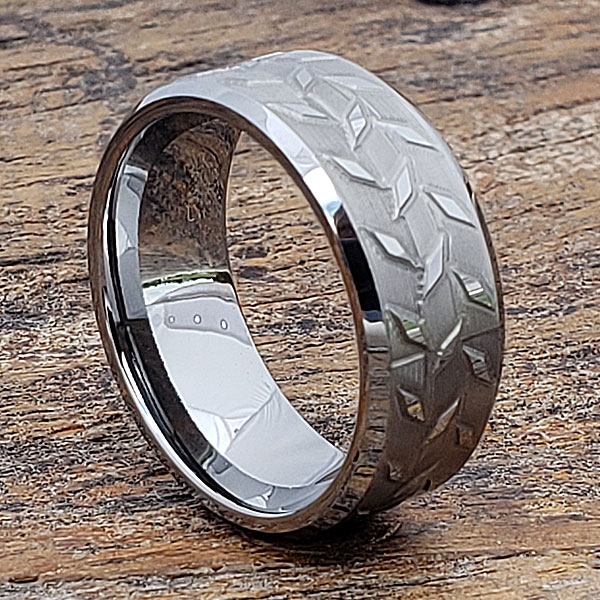 Brush Carved Rings - Diamond Plate - Forever Metals