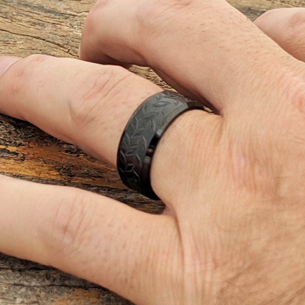Mens Black Rings - Carved Diamond Plate - Forever Metals