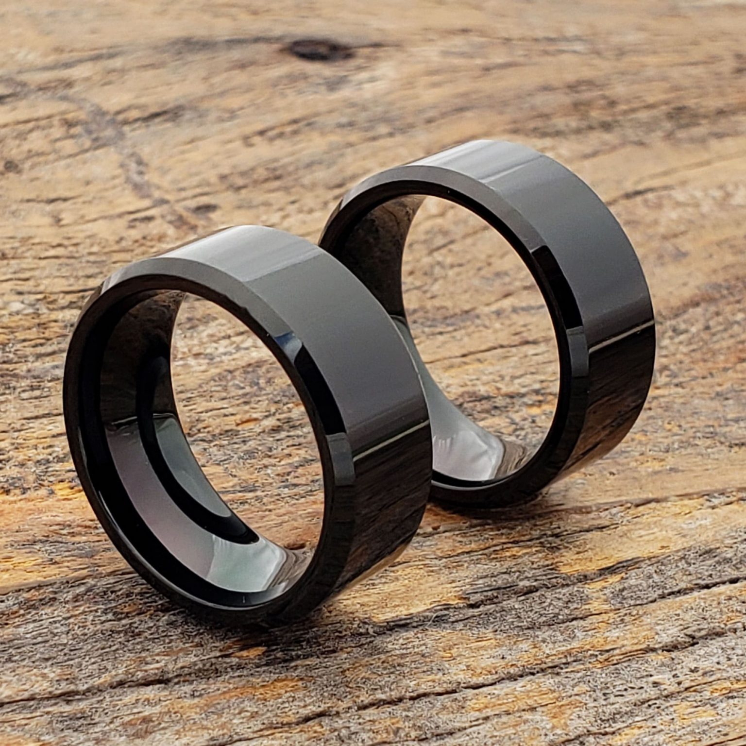 Orion Black Tungsten Rings - Beveled - Polished - Forever Metals