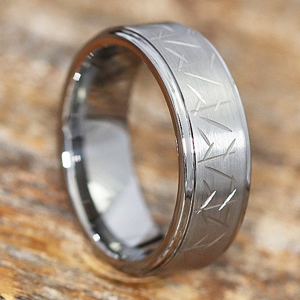 Thorns Brushed Step Down Edges Carved Rings - Forever Metals