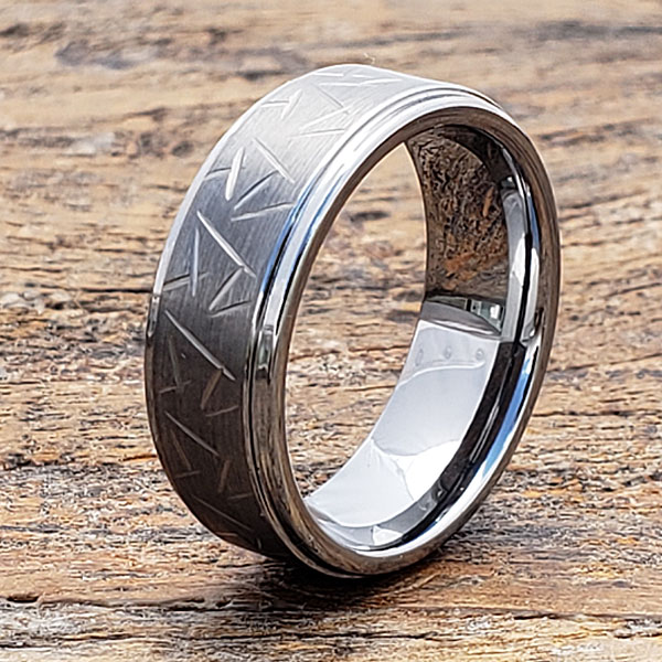 Thorns Brushed Step Edges Carved Rings - Engaging - Forever Metals