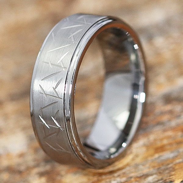 Thorns Brushed Step Edges Carved Rings - Engaging - Forever Metals