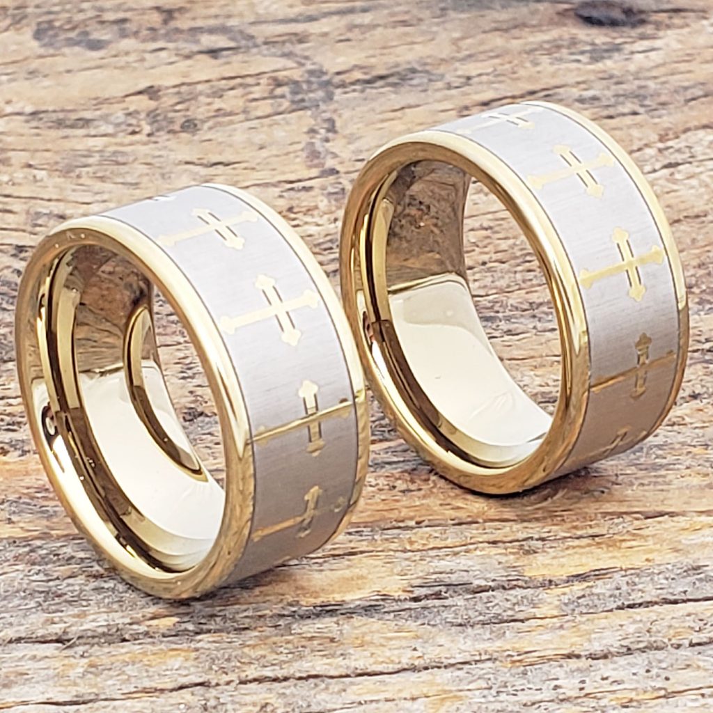 Trinity Gold Flat Cross Rings - Magnificent | Divine - Forever Metals